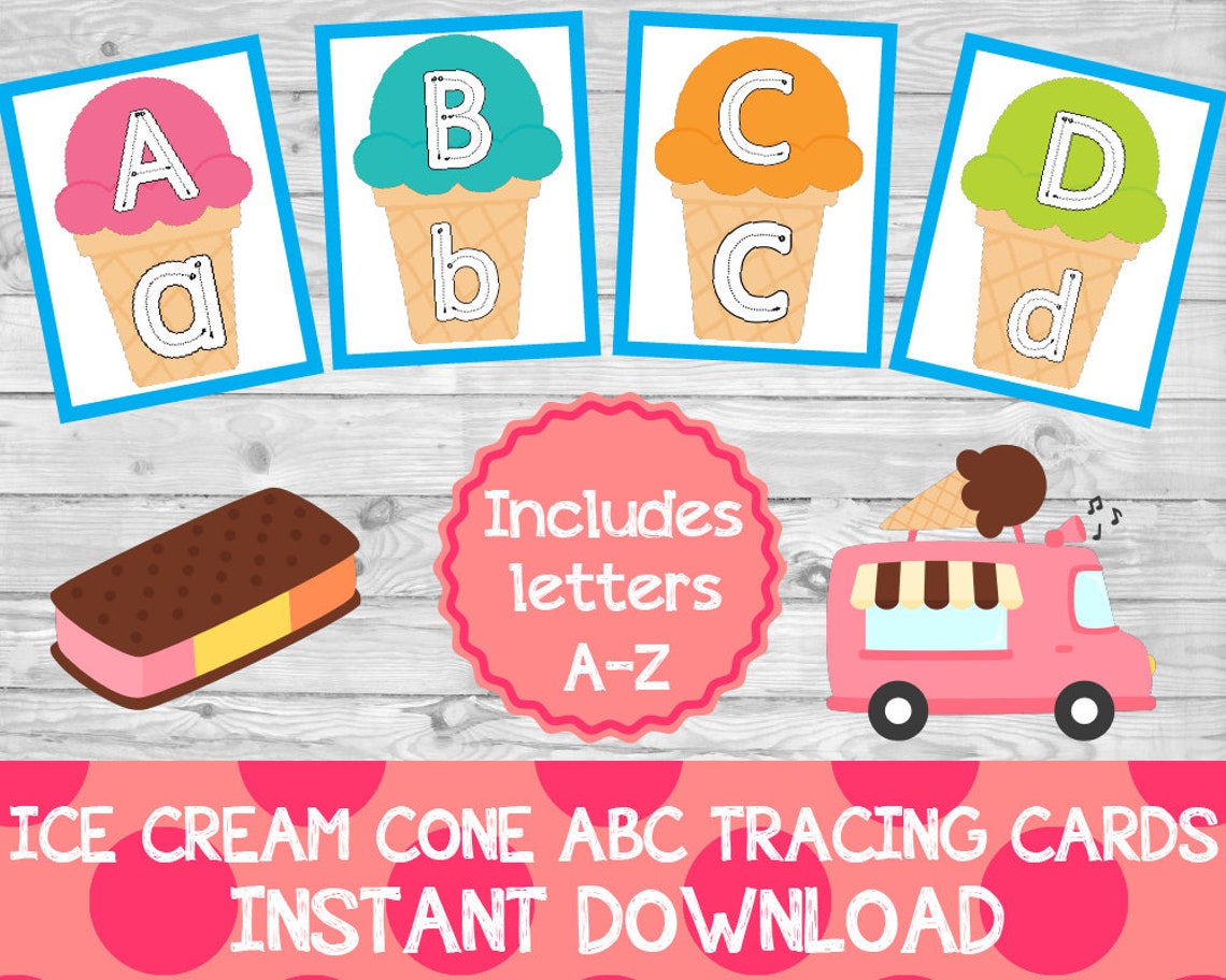 Ice Cream Cone Alphabet Tracing Cards Summer Learning Pack - Etsy