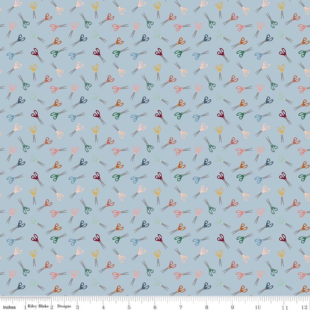 LETS CREATE Scissors Sky Blue Echo Park Paper Co 100% Cotton Quilting ...