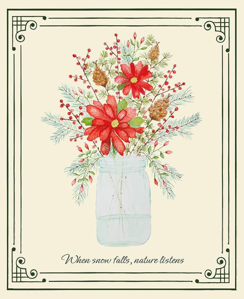 ADEL IN WINTER Poinsettia Panel Cream 36 X - Etsy