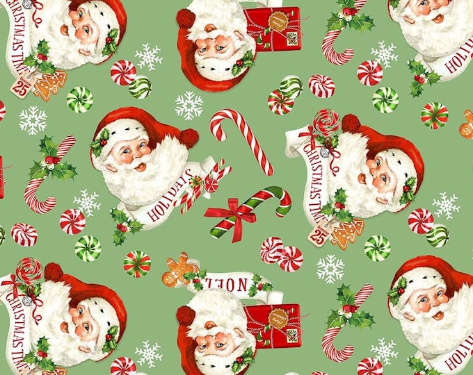 PEPPERMINT CANDY Vintage Santa Green Michel Design Works 100% Cotton ...