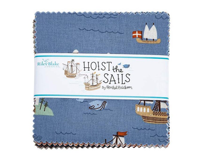 HOIST THE SAILS - 5" X 5" Charm Pack - Stacker - Citrus and Mint - 100% ...