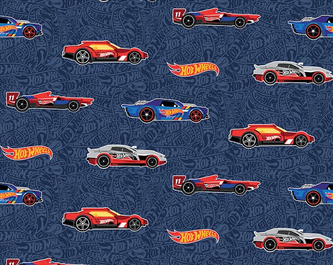 HOT WHEELS - Cars - Main Navy - 100% Cotton Quilting Fabric Yardage ...