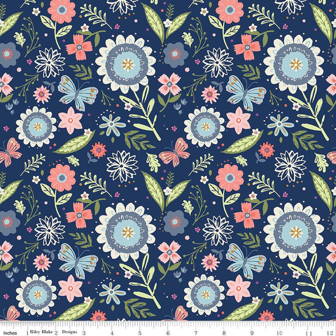 BUTTERFLY BLOSSOM - Floral - Main - Navy Blue - Riley Blake Designers ...