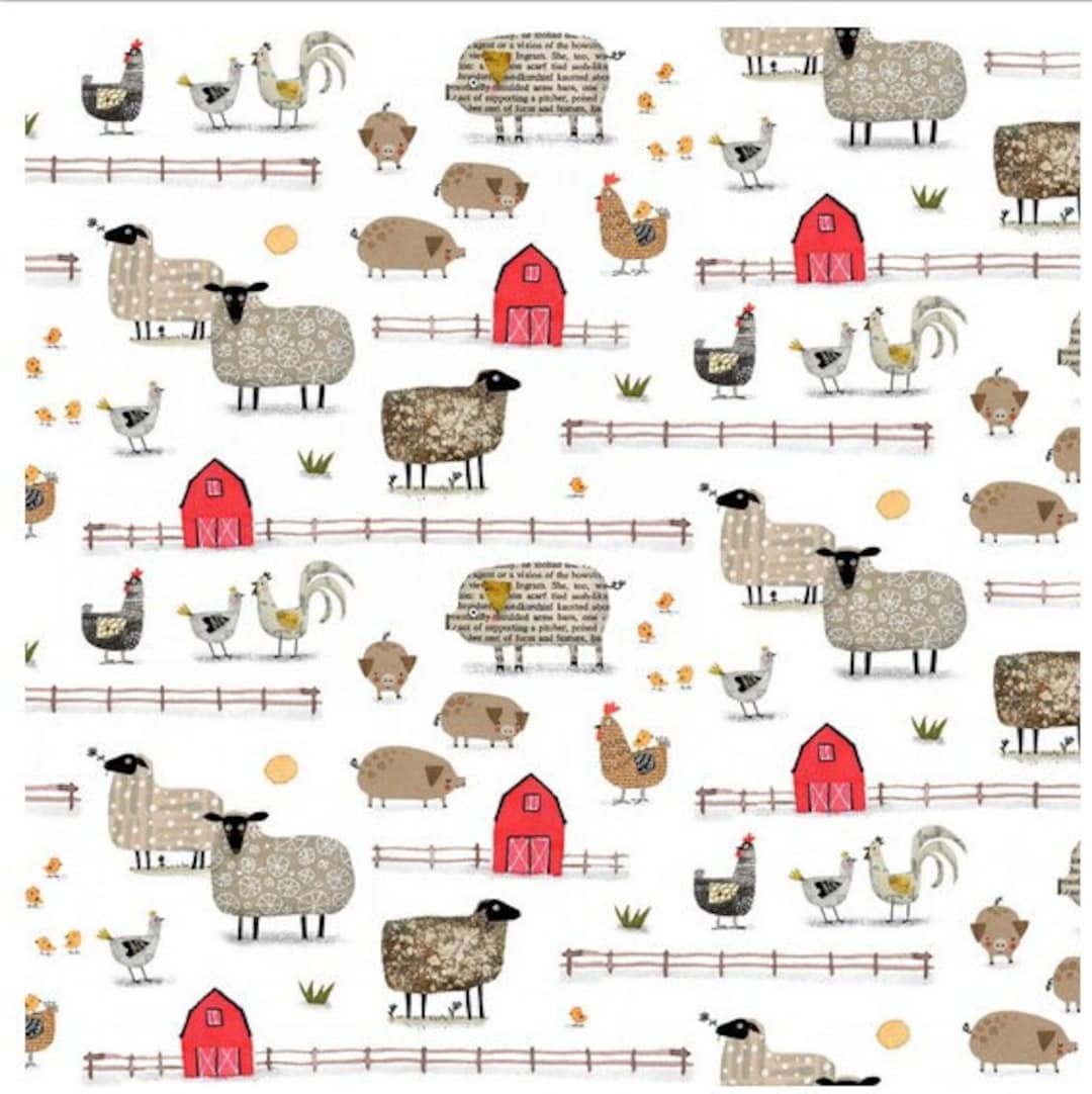 ON THE FARM - Farm Scene - Chickens - Sheep - Pigs - White - Terry ...
