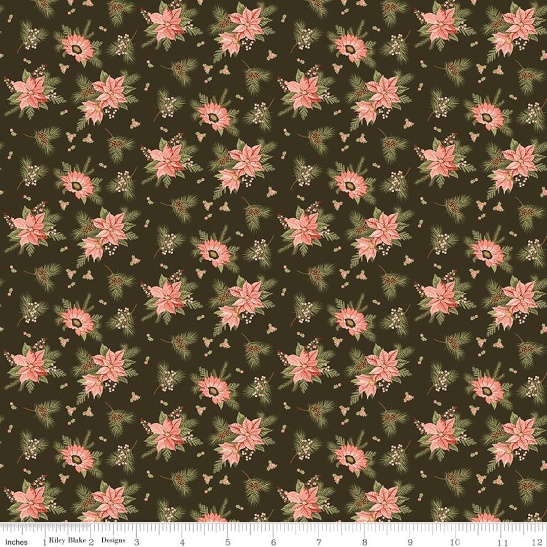 GLISTEN Floral Mocha Christmas Sandy Gervais 100% Cotton Quilting ...