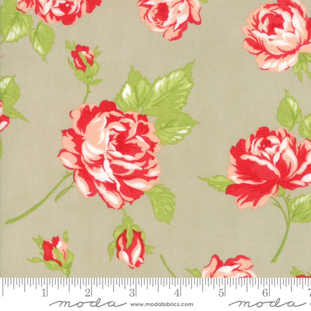 SMITTEN Main Floral Linen Bonnie & Camille 100% Cotton Quilting Fabric ...