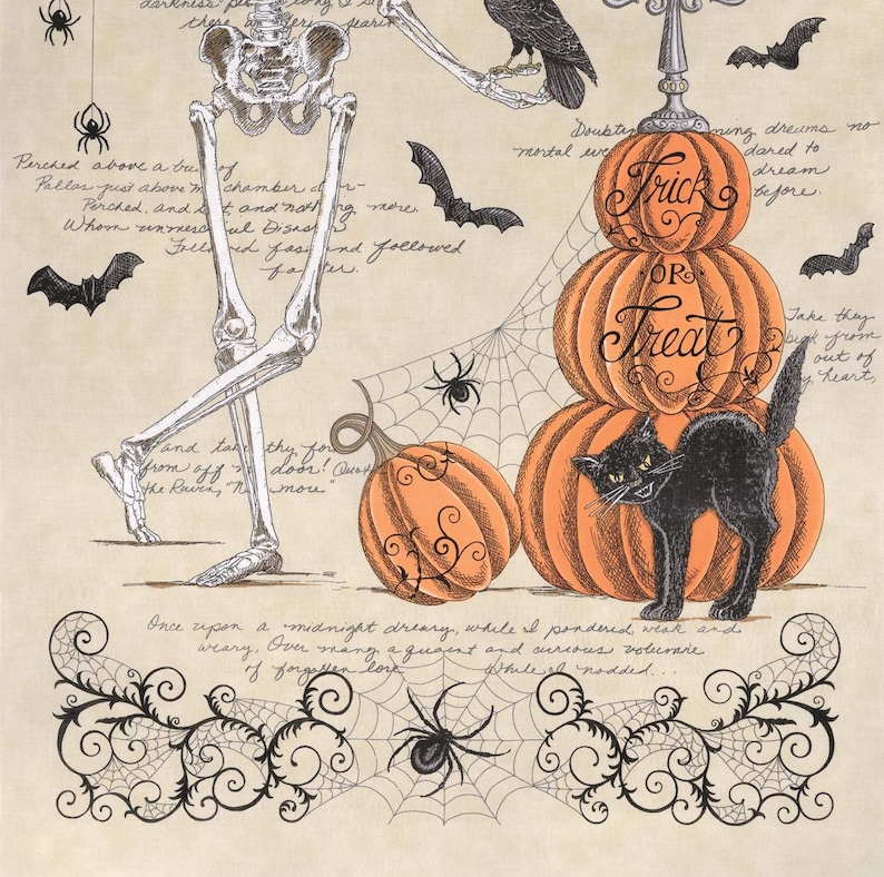 GHOSTLY GREETINGS Skeleton Panel Bone - 24" X 42" - Halloween Fabric ...