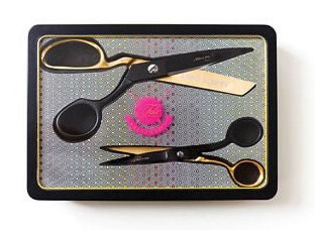 In STOCK TULA PINK Black and Gold Limited Edition Scissor Set Tin Box ...