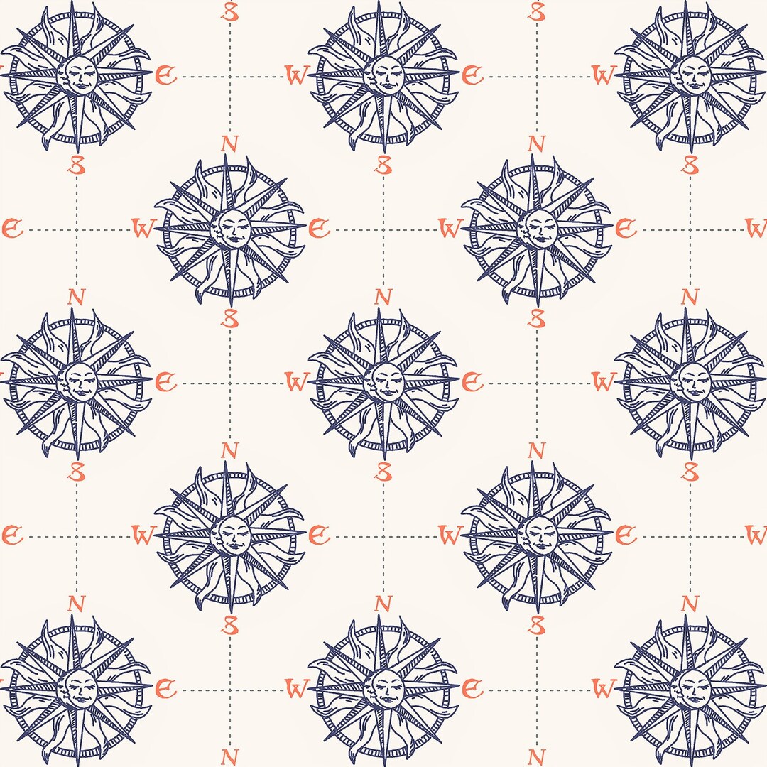SMOOTH SEAS - Compass - Atlantic Blue - 100% Cotton Quilting Fabric ...