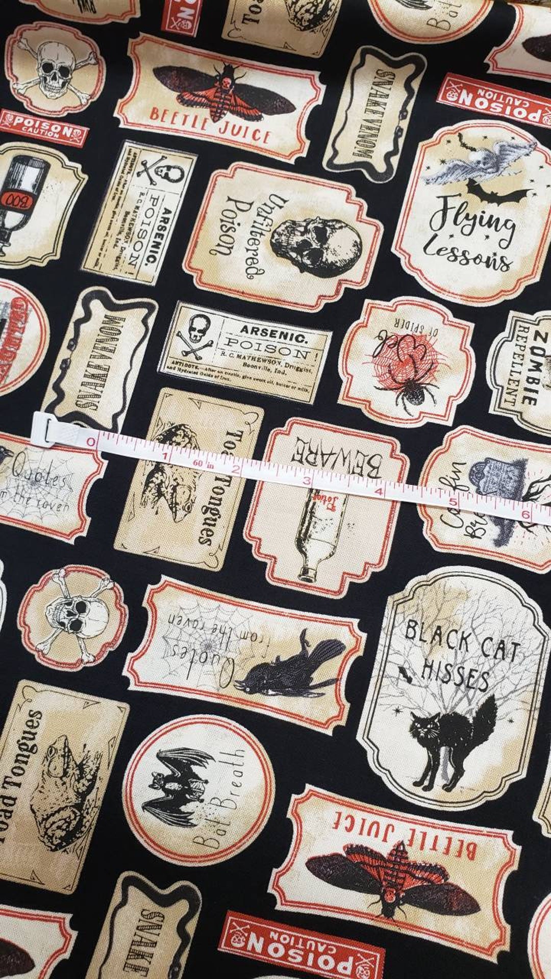 SPOOKY LABELS - Halloween Fabric - 100% Cotton Yardage Quilting Fabric ...