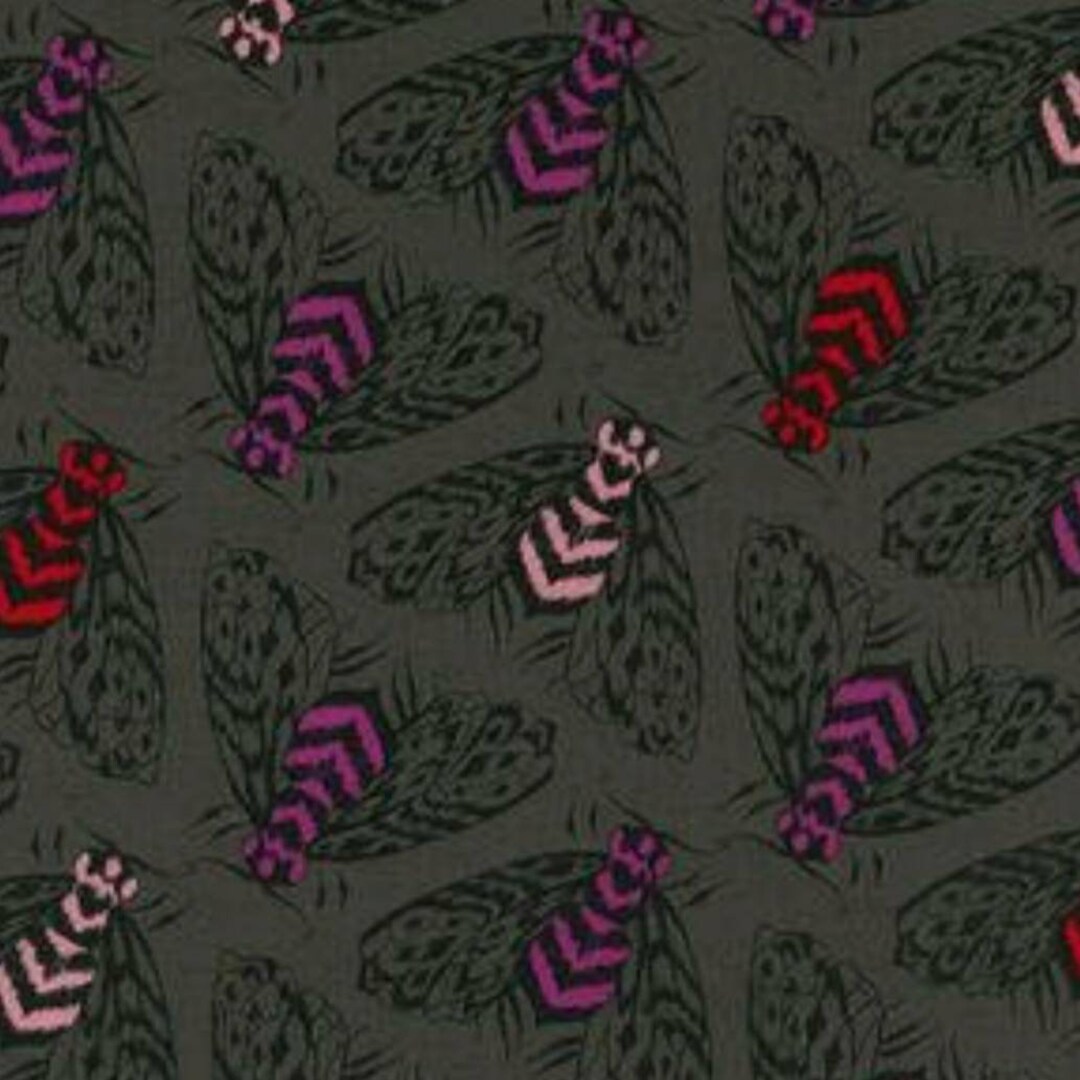 MAGIC FOREST Charcoal Gray Moth 100% Cotton Quilting Fabric Yardage ...