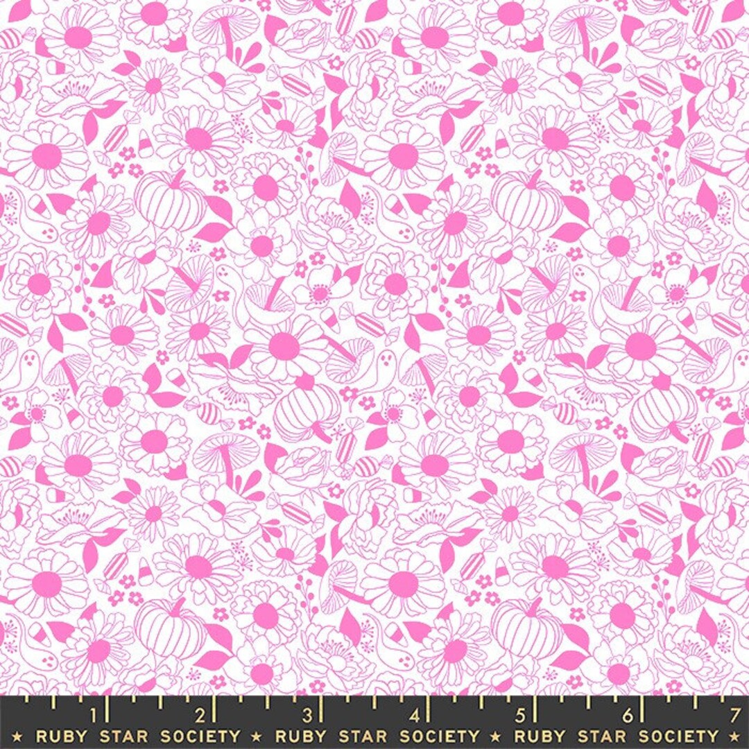 TINY FRIGHTS Floral Neon Pink Ruby Star Society - Halloween Fabric ...