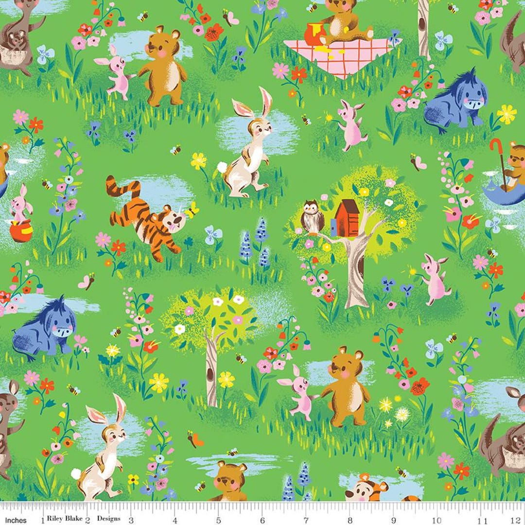 100 AKER WOODS Main Green Jill Howarth Riley Blake Designs - 100% ...