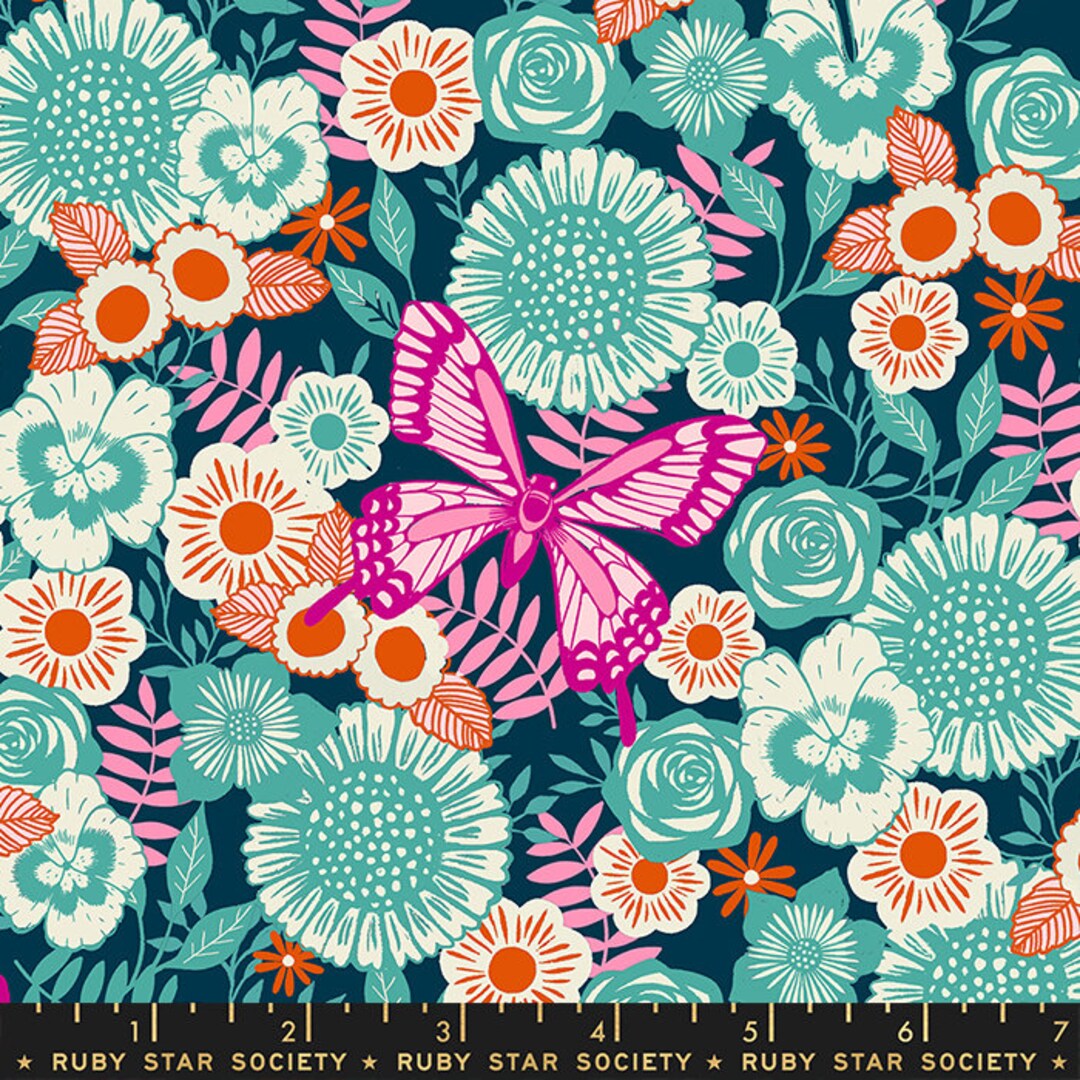 BACKYARD Butterfly Garden Teal - Sarah Watts - Ruby Star Society - 100% ...