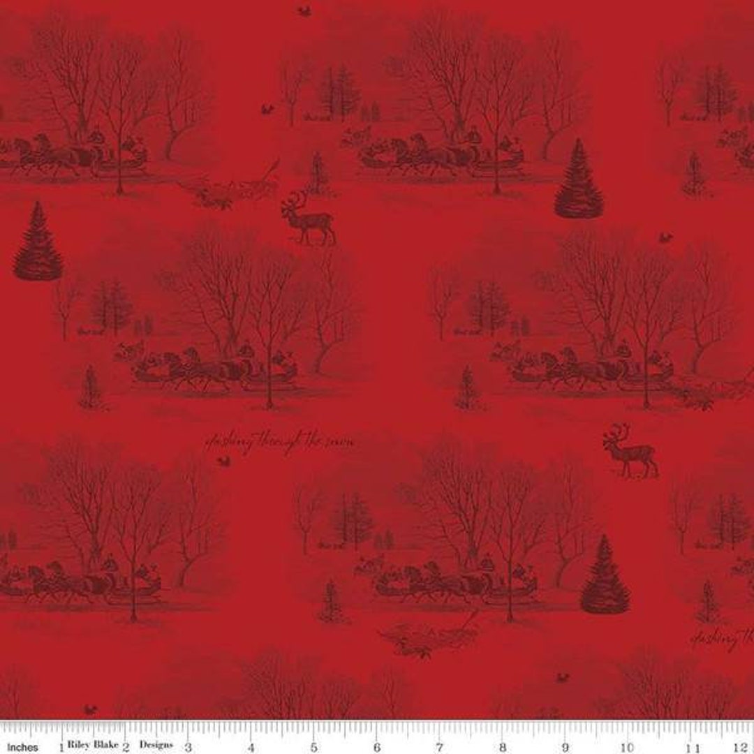 YULETIDE - Red Sleigh Toile - Christmas Holiday Fabric - My Minds Eye ...