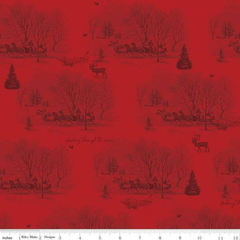 YULETIDE Red Sleigh Toile Christmas Holiday Fabric My - Etsy