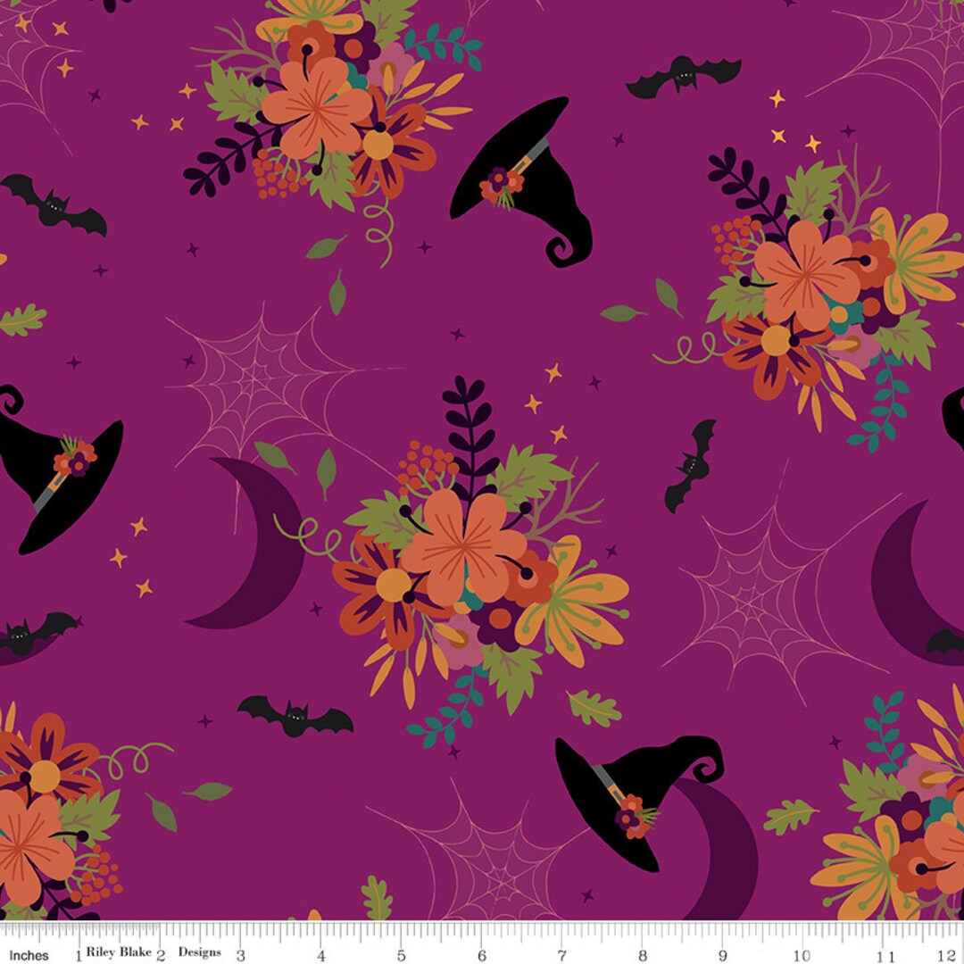 LITTLE WITCH Main Floral Magenta Jennifer Long Halloween 100% Cotton ...