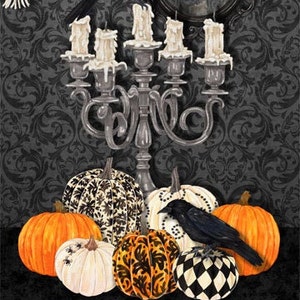 CANDELABRA - Raven Pumpkin Panel - 24" X 42" - Halloween Fabric - 100% ...