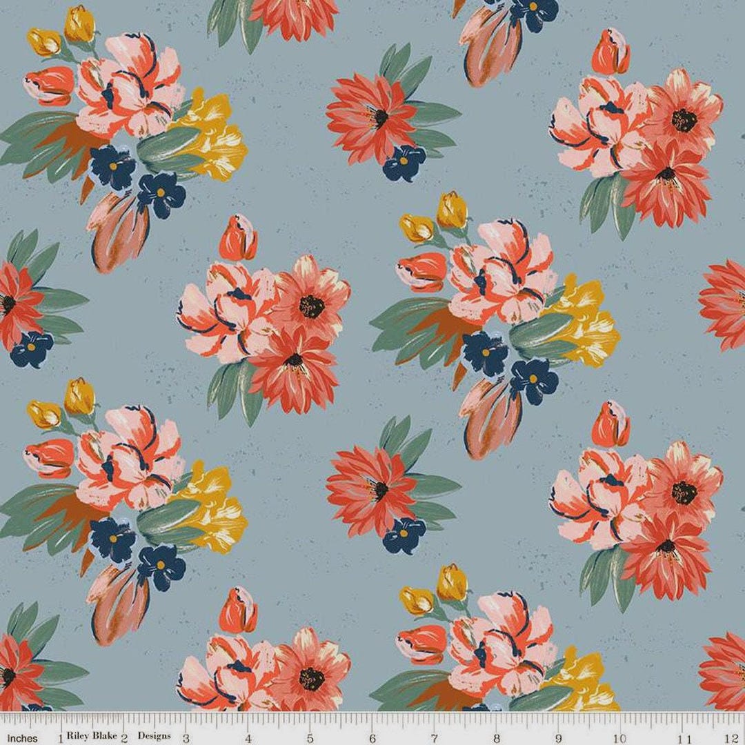 WILD ROSE Floral Blue - RBD Designers - 100% Cotton Quilting Fabric ...