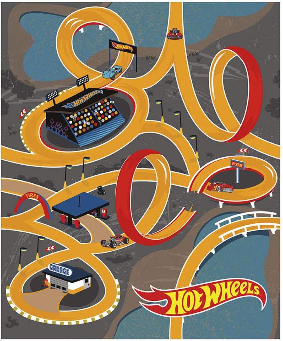 HOT WHEELS Classic Race Track Road Home Decor Fabric Panel - 36" X 42 ...