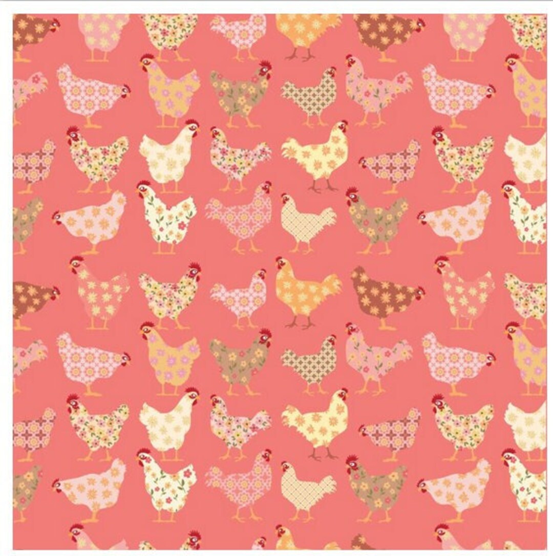 PRAIRIE SISTERS HOMESTEAD Cheeky Chickens Coral Pink 100% Cotton ...