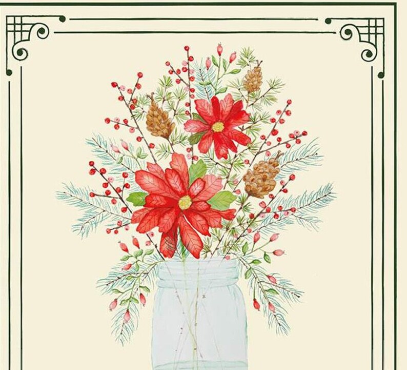 ADEL IN WINTER Poinsettia Panel Cream 36 X - Etsy