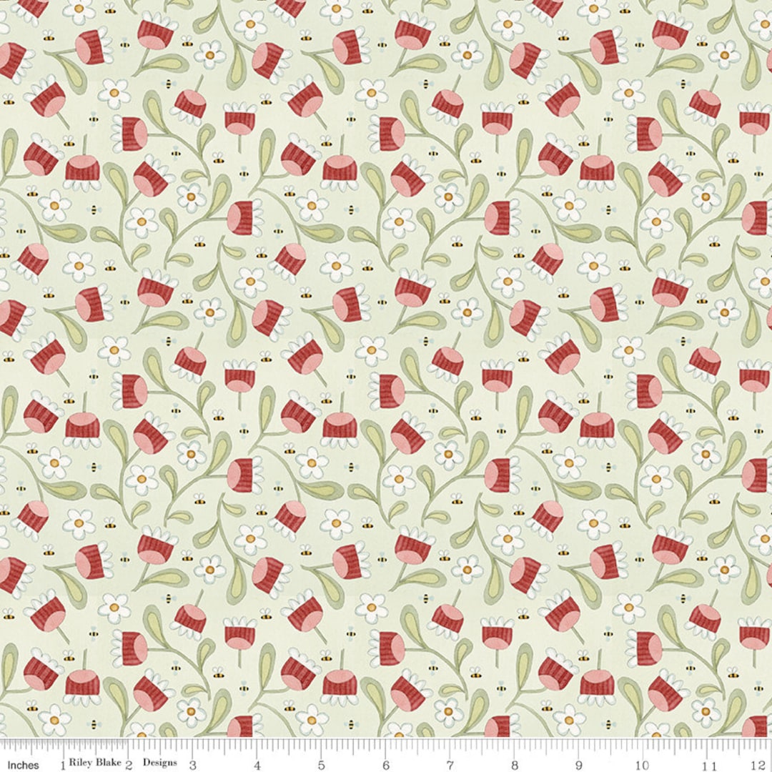 HOP HOP HOORAY Blooms and Bees Flax Teresa Kogut - 100% Cotton Quilting ...