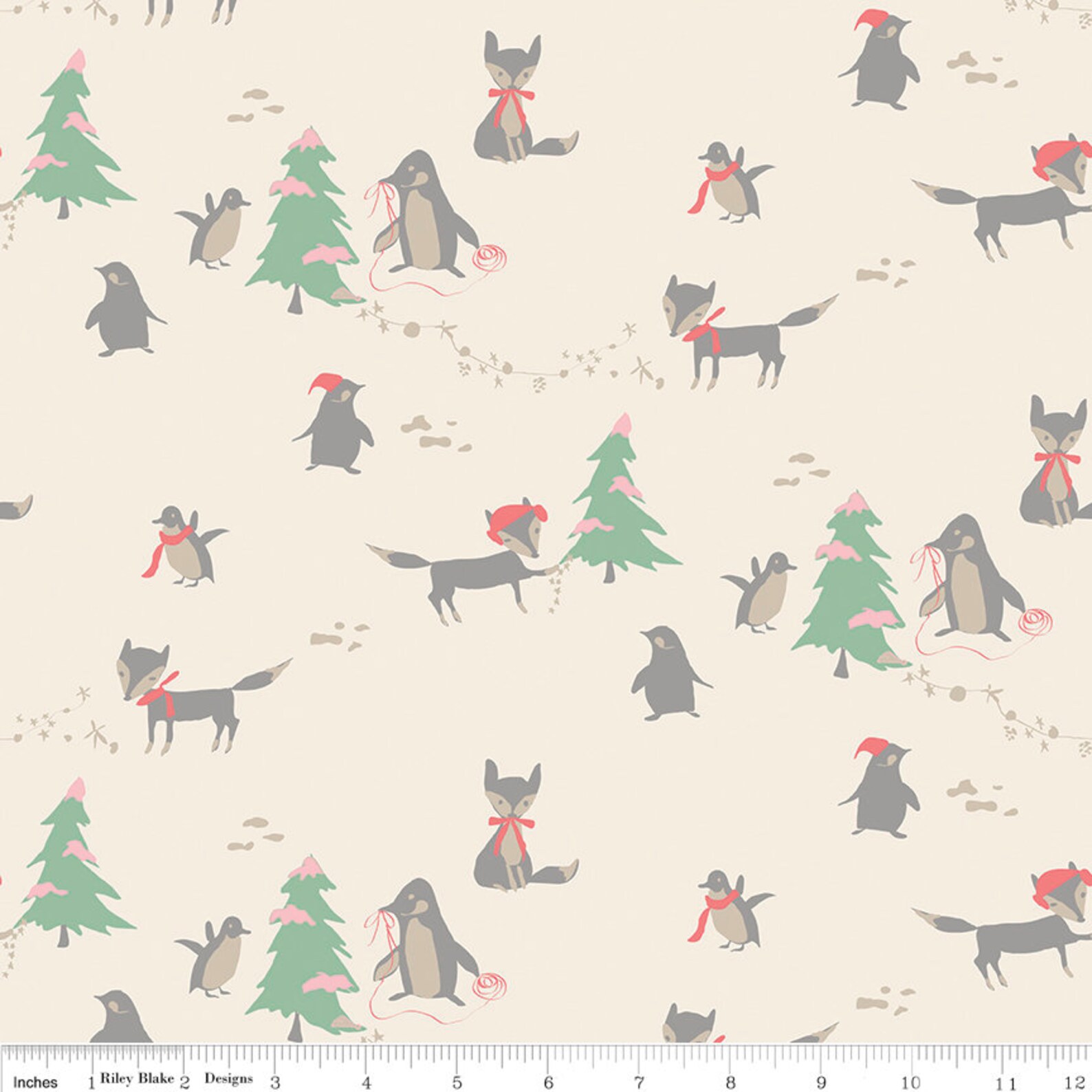 WINTER TALES - Main Cream Penguins Minki Kim - Riley Blake Designs -100 ...