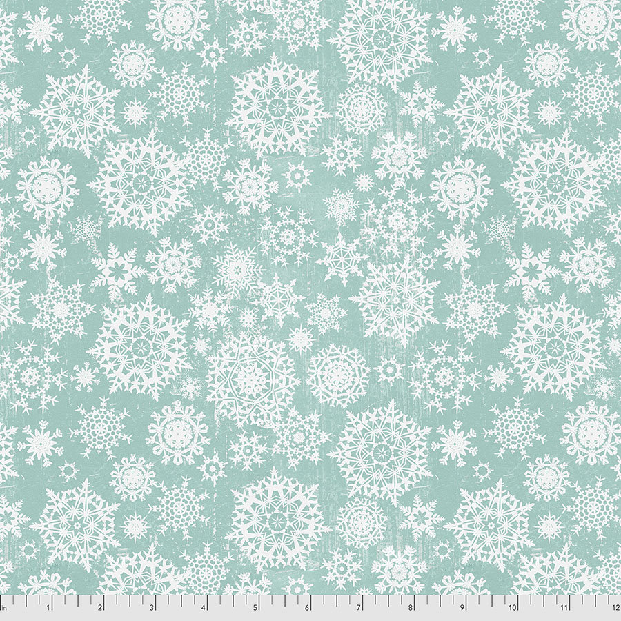 CHRISTMAS TIME Snowfall Snowflakes Mint Christmas Fabric Tim Holtz 100% ...