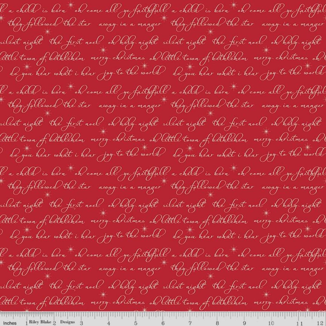 GLISTEN Text Red Christmas Sandy Gervais 100% Cotton Quilting Fabric ...