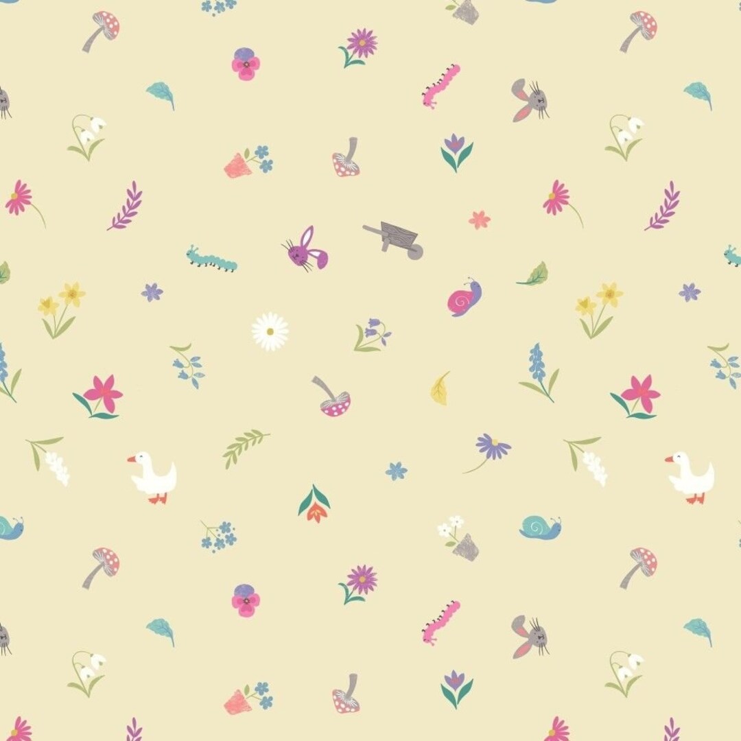 JOLLY SPRING - Spring Motifs on Cream Natural - Lewis and Irene - 100% ...