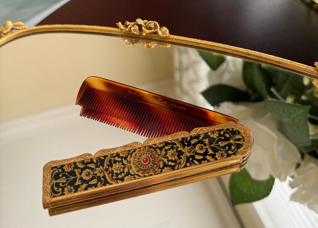 Vintage Stratton Black Medallion Folding Comb With Double Sided Design ...