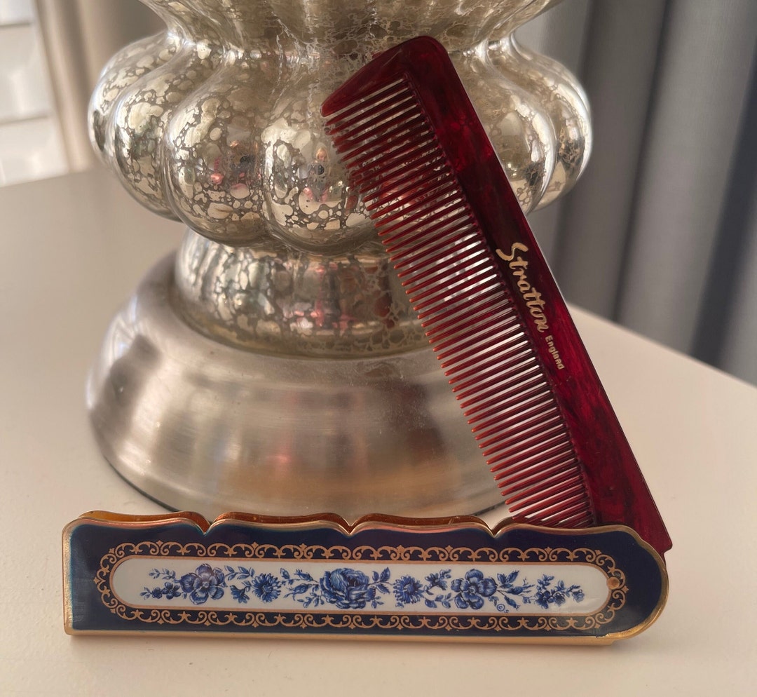 Vintage Stratton Foldable Comb With Blue and White Rose Design, Made in ...