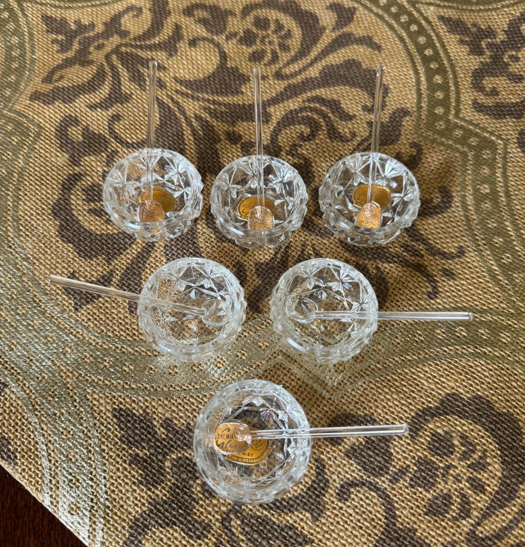 Vintage Glass Salt Cellar and Spoon Boxed Set by Bohemia Glass, 6 Salt ...