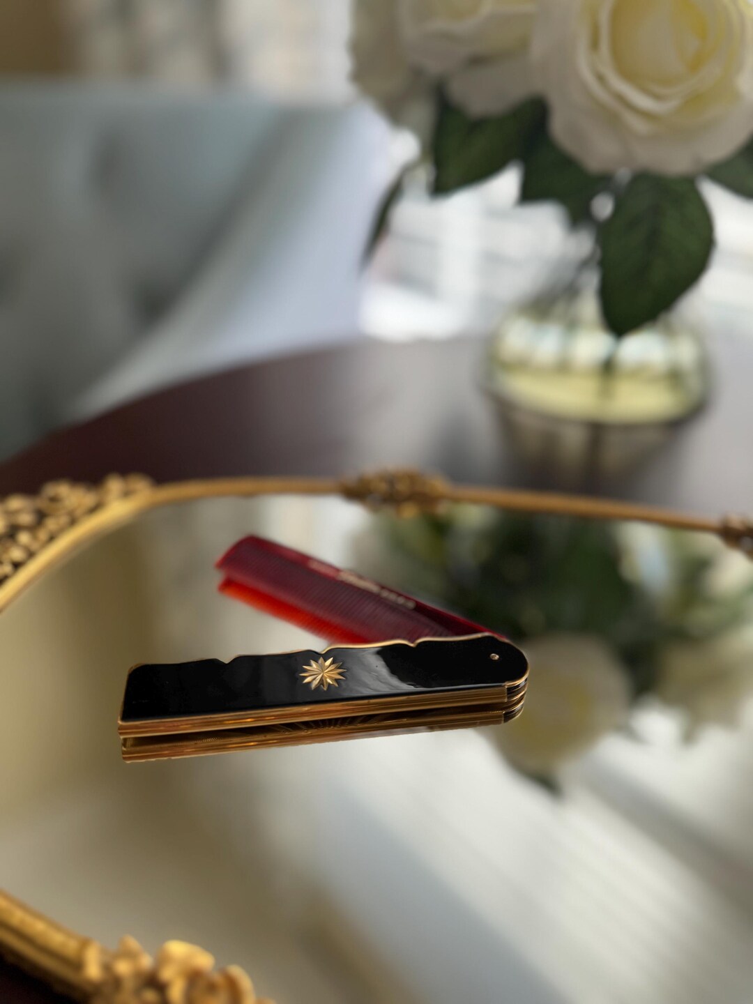 Vintage Stratton Black Enamel With Etched Gold Star Folding Comb, Made ...