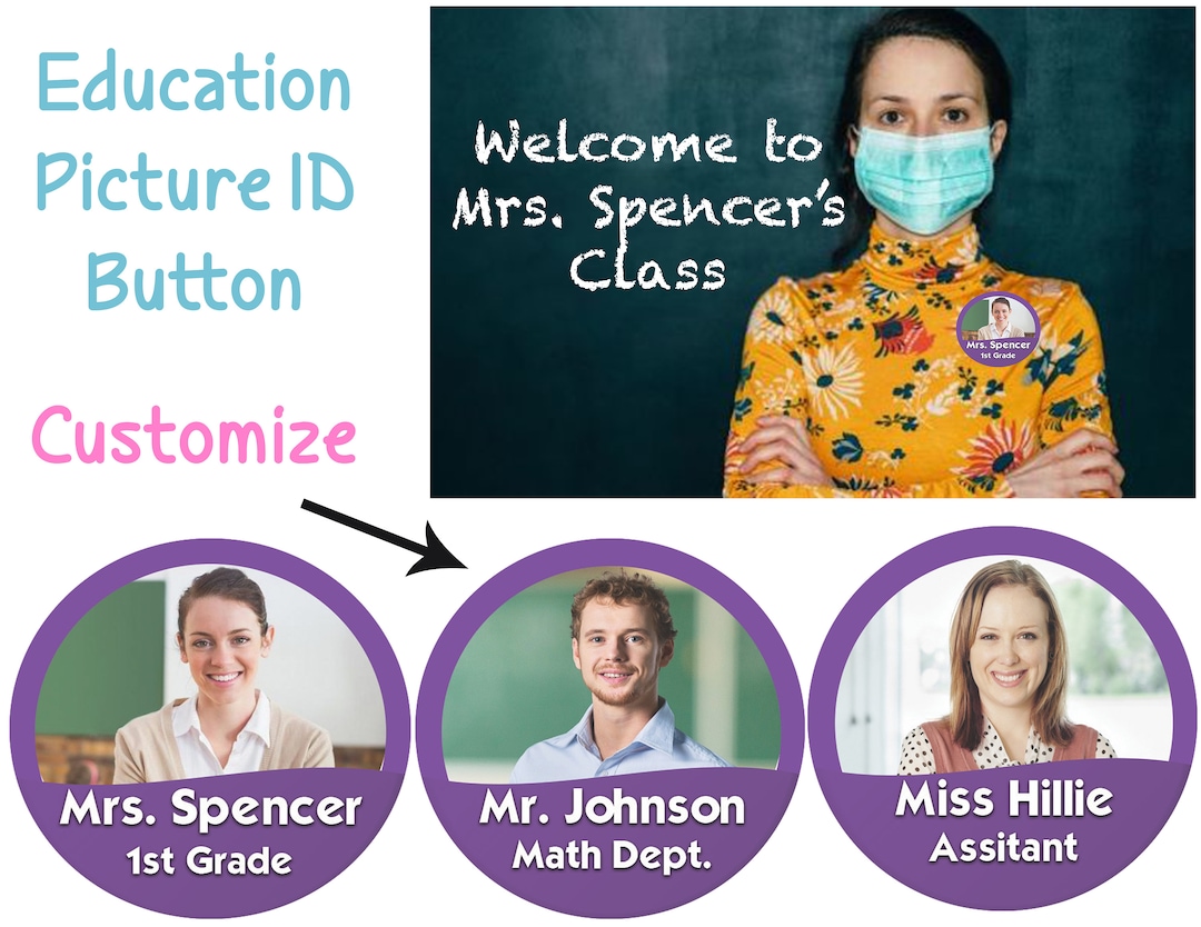 Customized Education Identification Badge - Teacher Picture ID Button ...