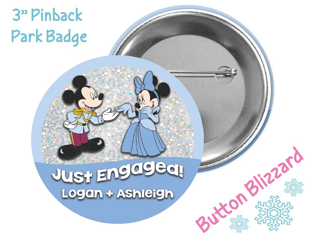 Minnie and Mickey Just Engaged Button - Personalized Disney Engagement ...