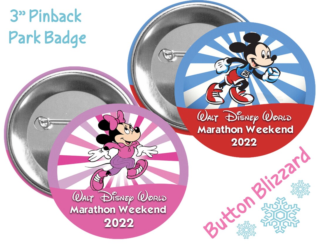 Run Disney Minnie and Mickey Button - Theme Park Button - Marathon ...