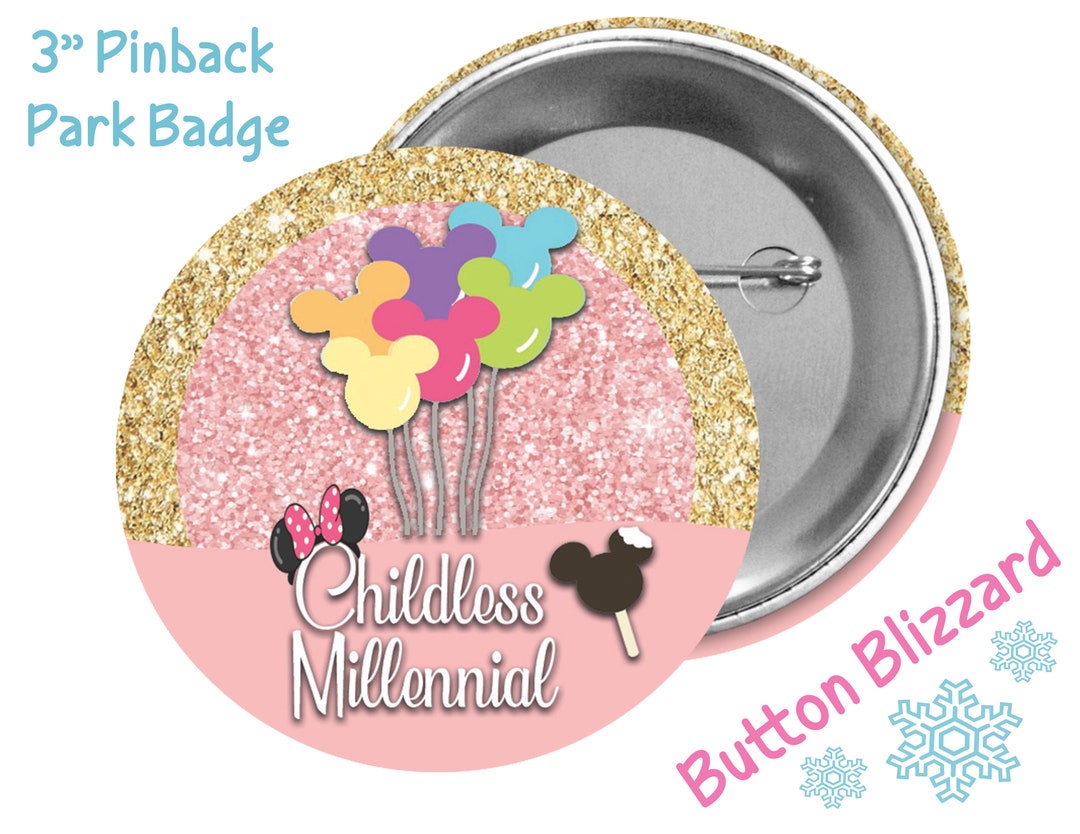 Millennial Pink and Gold Sparkle "childless Millennial" Button - Mickey ...
