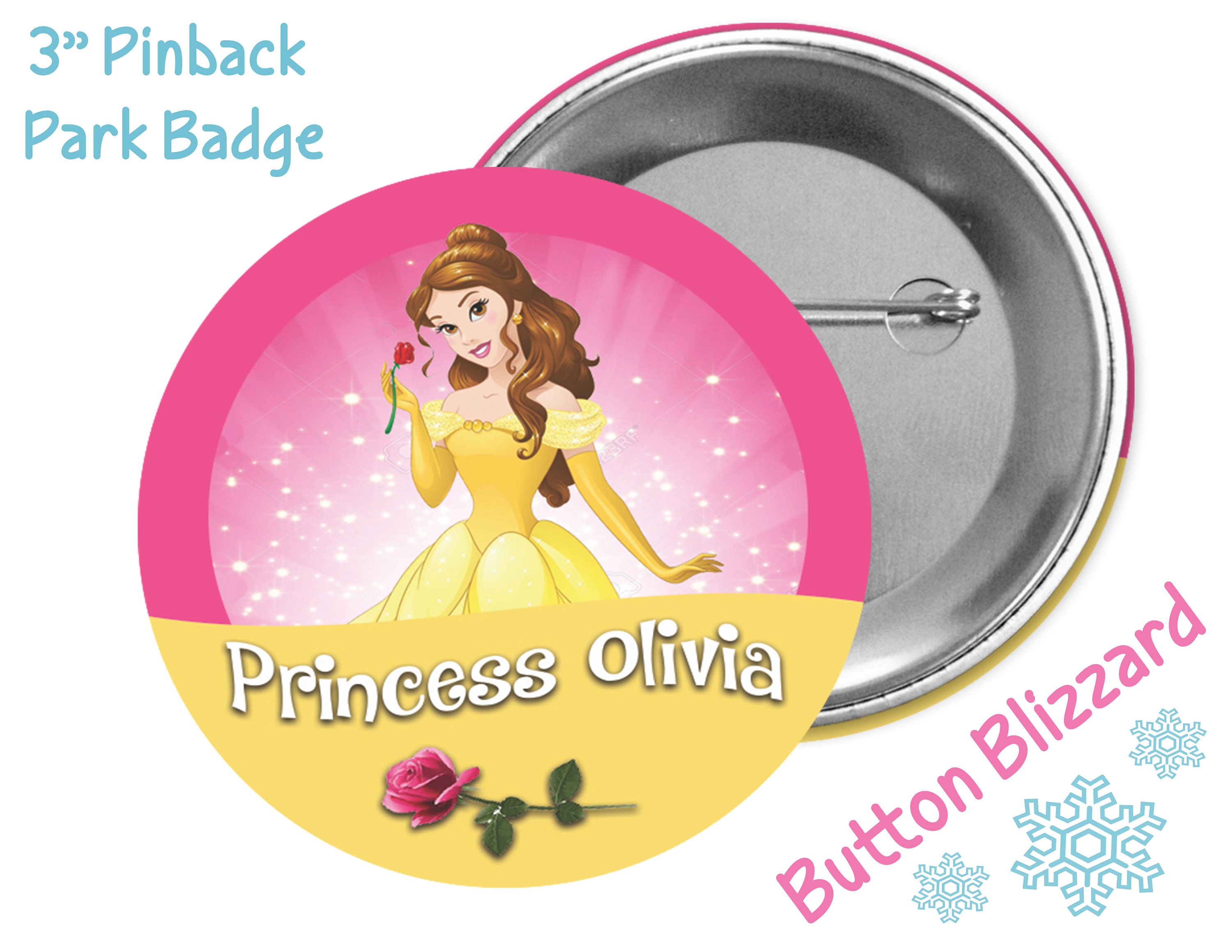 Personalized Princess Button - Princess Belle Button - Beauty and the ...