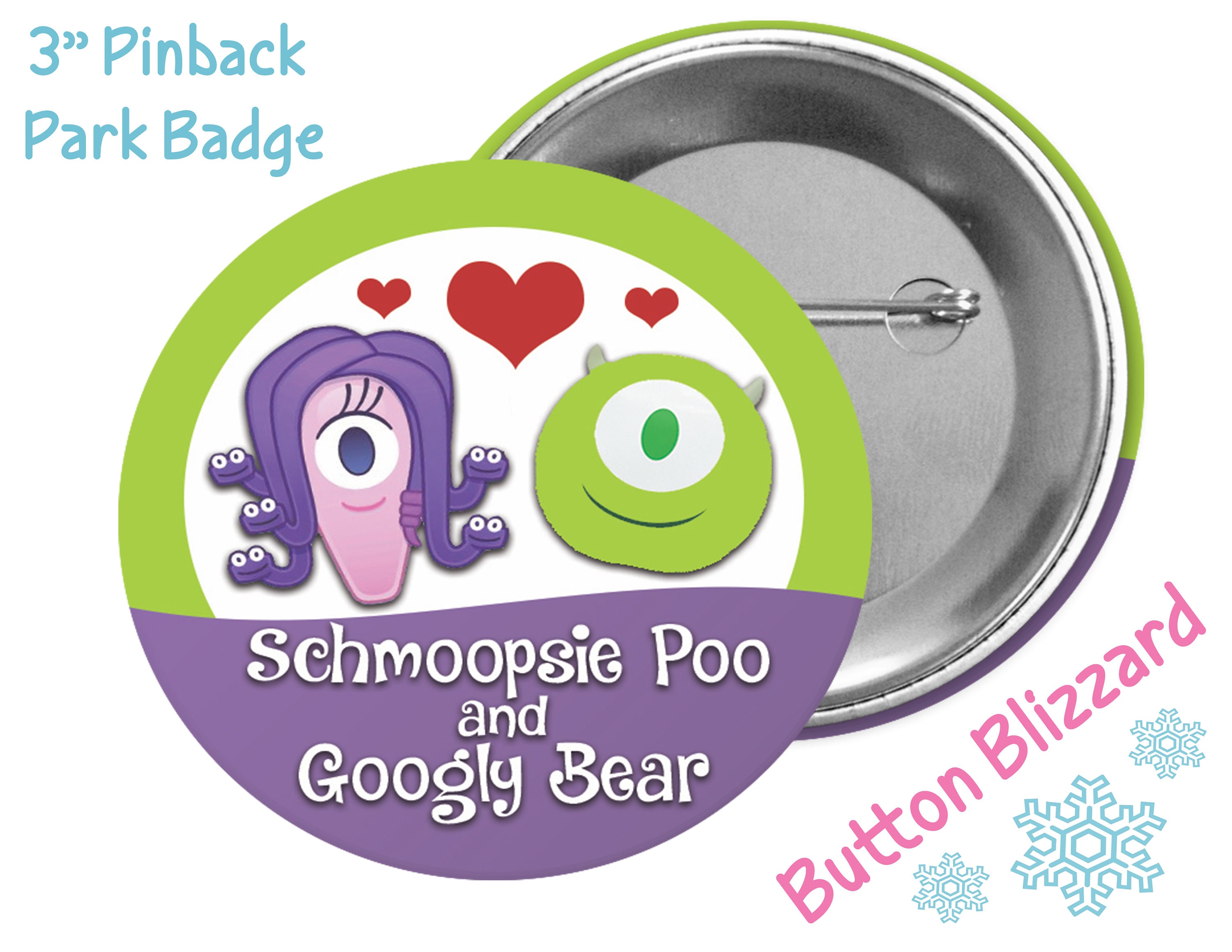 Schmoopsie Poo and Googly Bear Button Monsters Inc Couples Button Mike ...
