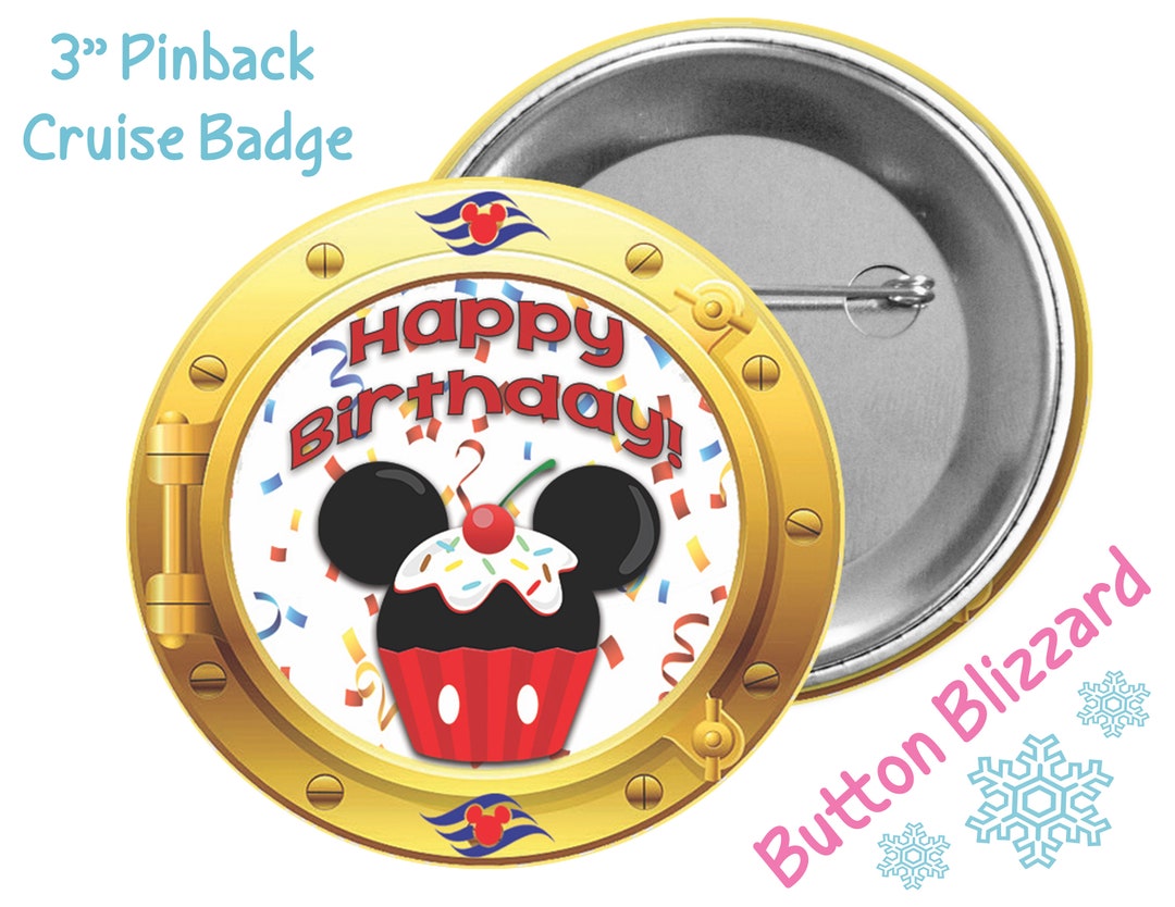Mickey Cupcake Birthday Button Disney Cruise Pin Happy Birthday Badge ...