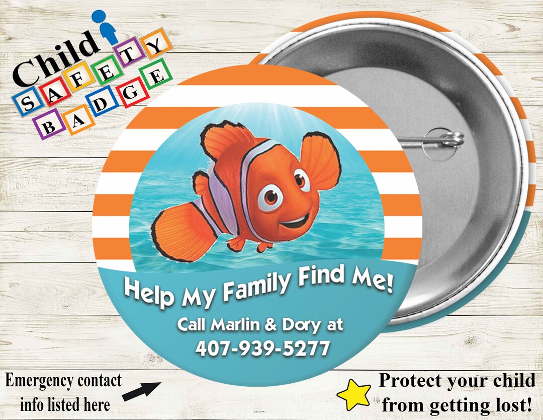 Help My Family Find Me Button - Finding Nemo Button - Identification ...