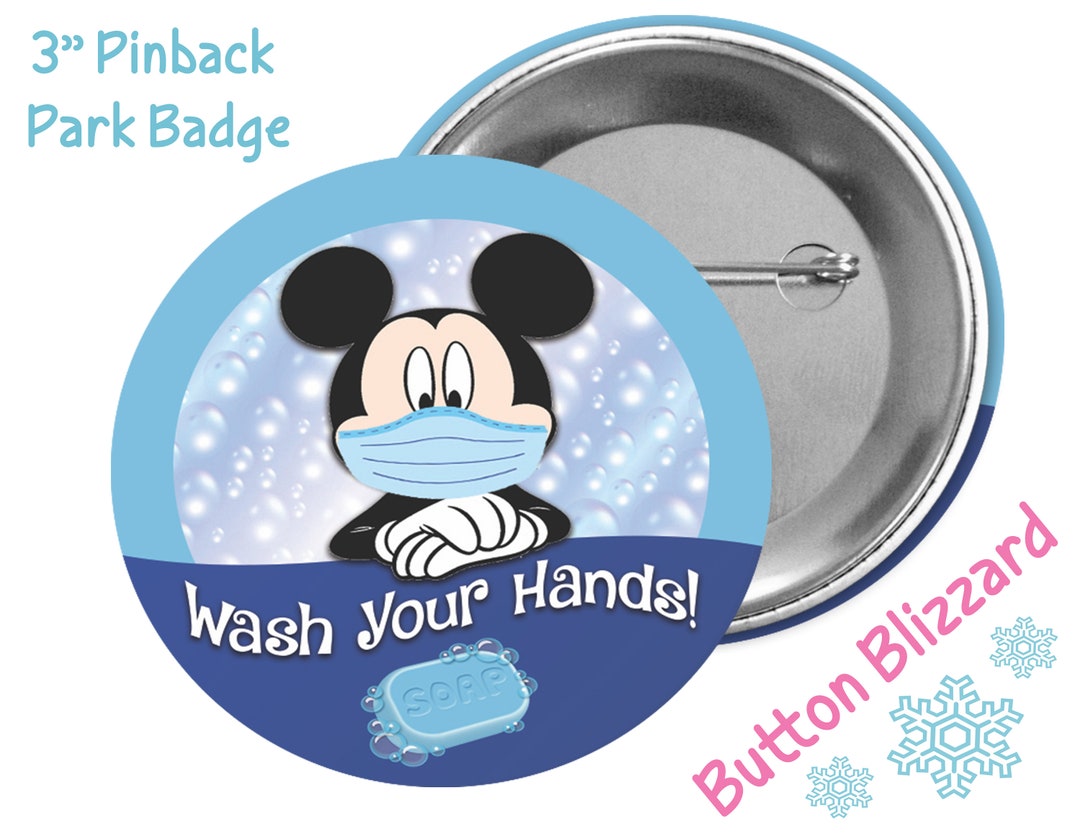 Mickey Mouse Wash Your Hands Button - Public Health and Safety Badge ...