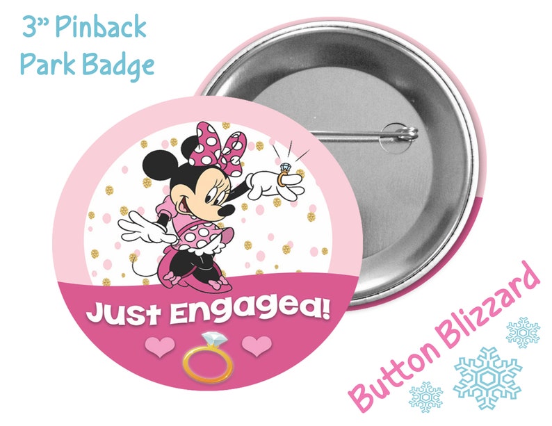 Minnie Mouse Just Engaged Button - Engagement Pin - Disney Engagement ...