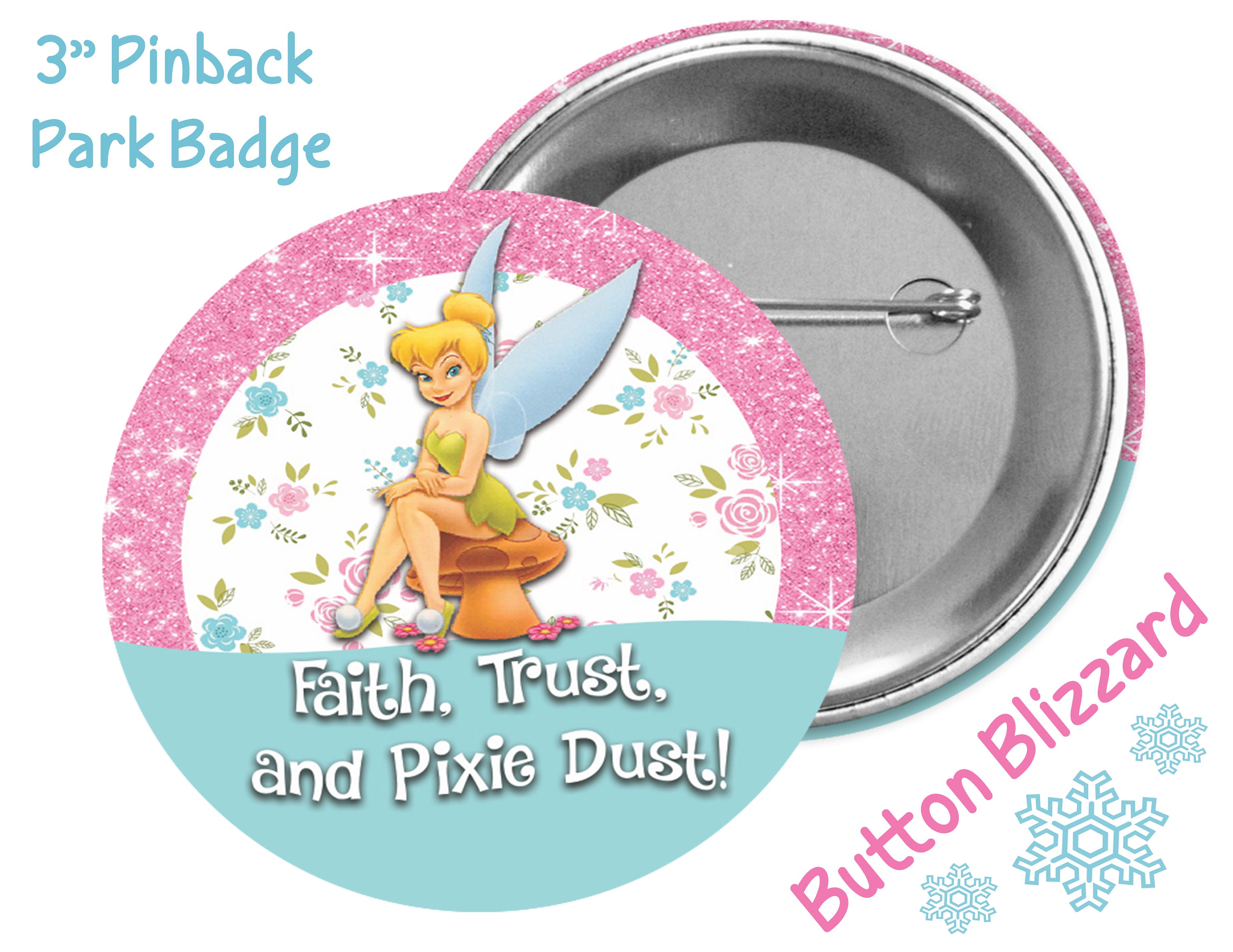 Green and Pink Sparkly Tinker Bell Button - Faith Trust & Pixie Dust ...
