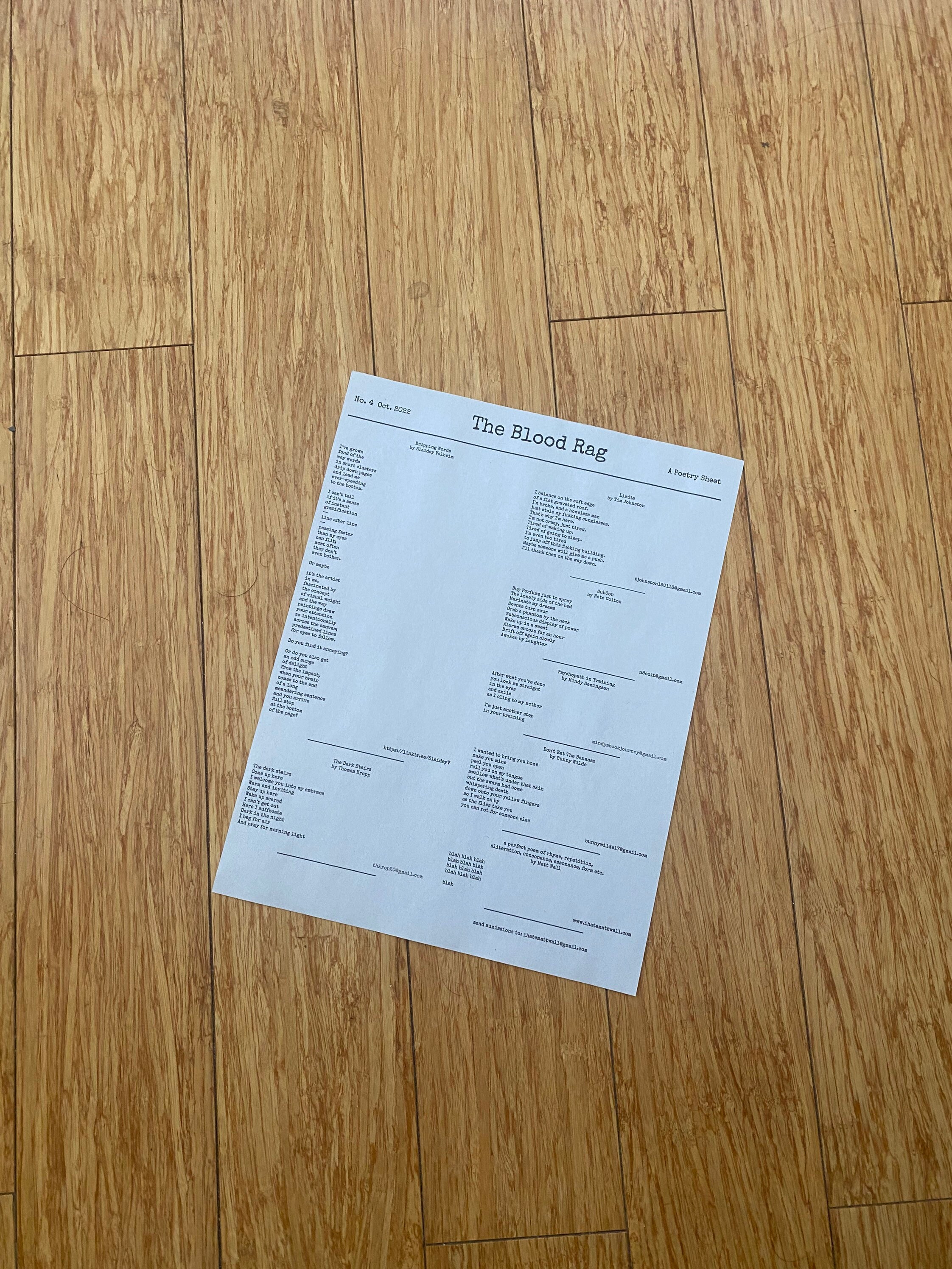 The Blood Rag Poetry Sheet No. 4 7 Poems - Etsy UK