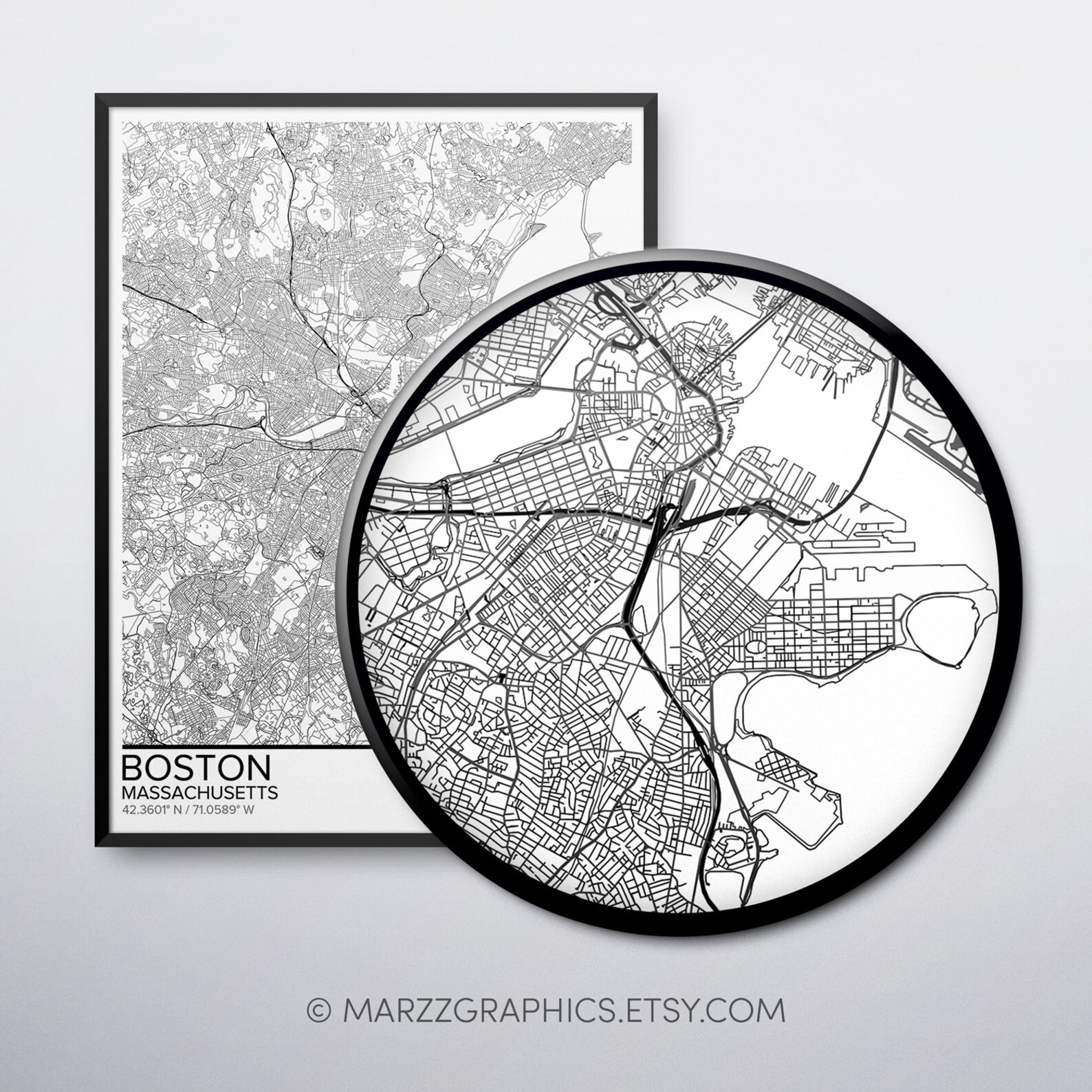 Boston Map Poster Print Wall Art Massachusetts Gift Printable | Etsy