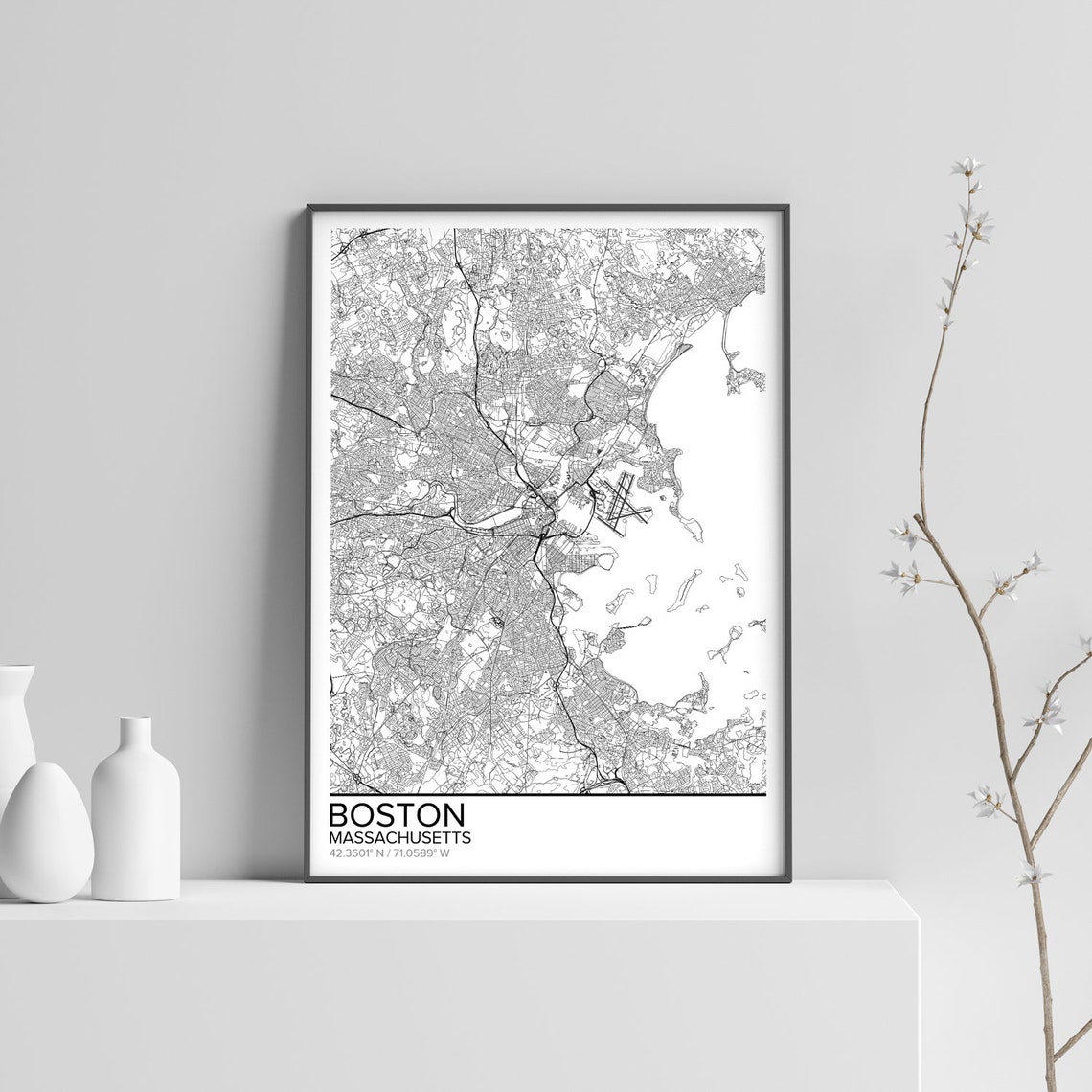 Boston Map Poster Print Wall Art Massachusetts Gift Printable | Etsy