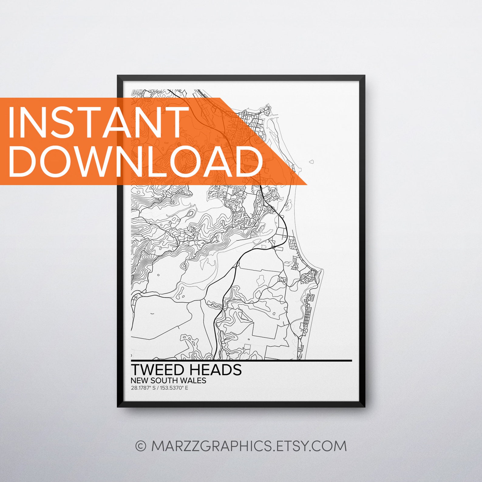 Tweed Heads map poster print wall art New South Wales gift | Etsy